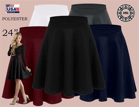 Amal Womens Midi Skirt Flared Stretch Skirt For Women Reg And Plus Size