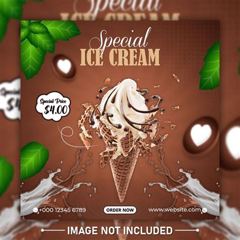 특별 맛있는 아이스크림 판매 소셜 미디어 템플릿 프리미엄 벡터