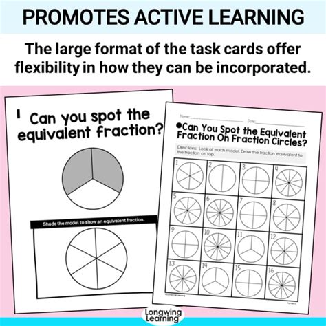 Equivalent Fractions Model Practice Using Visual Fraction Models Task Cards Prep