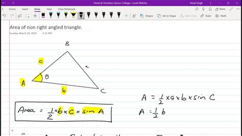 Area Of A Non Right Angled Triangle Youtube