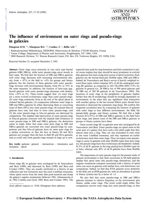 PDF The Influence Of Environment On Outer Rings And Pseudo Rings In