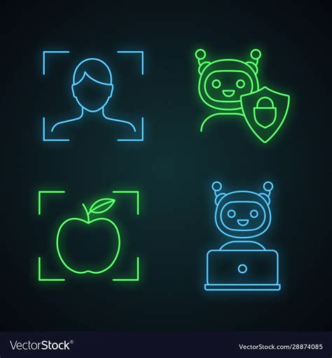 Machine Learning Neon Light Icons Set Royalty Free Vector