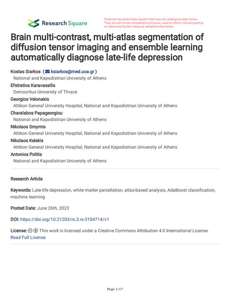 Pdf Brain Multi Contrast Multi Atlas Segmentation Of Diffusion Tensor Imaging And Ensemble