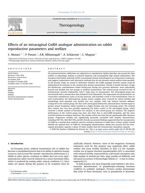 Pdf Effects Of An Intravaginal Gnrh Analogue Administration On Rabbit