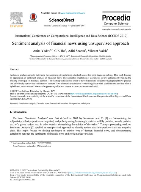 Pdf Sentiment Analysis Of Financial News Using Unsupervised Approach