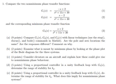 Solved Compare The Two Nonminimum Phase Transfer