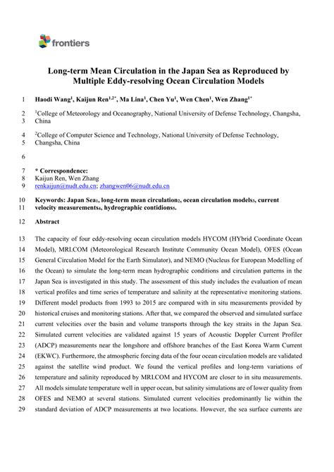 Pdf Long Term Mean Circulation In The Japan Sea As Reproduced By