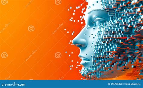 Digital Transformation Concept Illustration Human Face Merging With