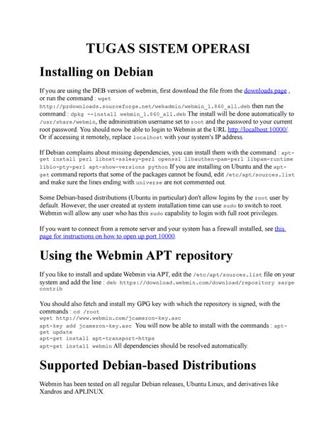 Tugas Sistem Operasi Webmin TUGAS SISTEM OPERASI Installing On Debian If You Are Using The DEB