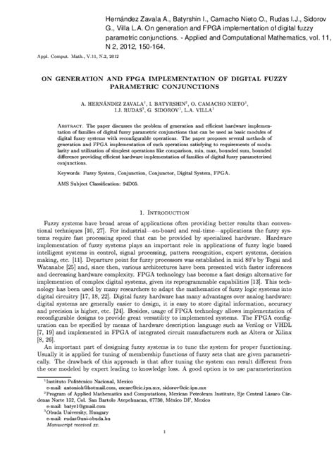 Pdf On Generation And Fpga Implementation Of Digital Fuzzy Parametric Conjunctions
