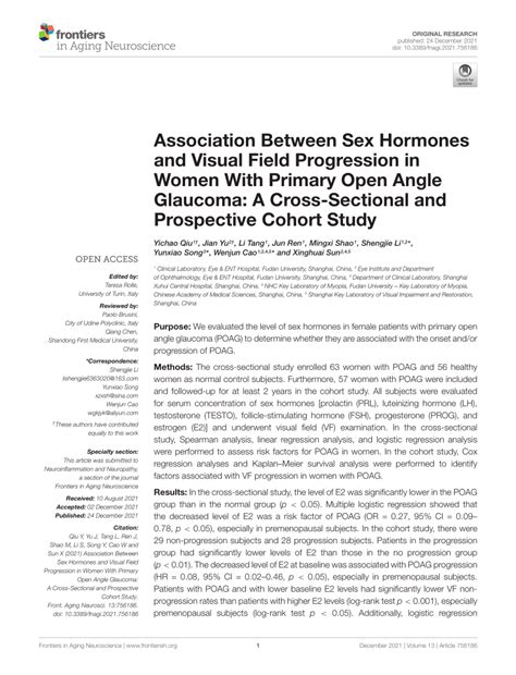 Pdf Association Between Sex Hormones And Visual Field Progression In