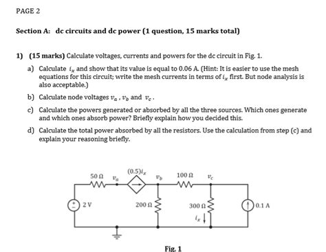 Solved PAGE Section A Dc Circuits And Dc Power Chegg