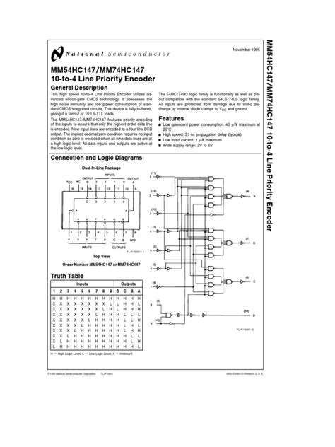 Data Sheet 74147 Cmos Digital Technology