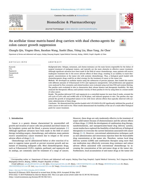 Pdf An Acellular Tissue Matrix Based Drug Carriers With Dual Chemo