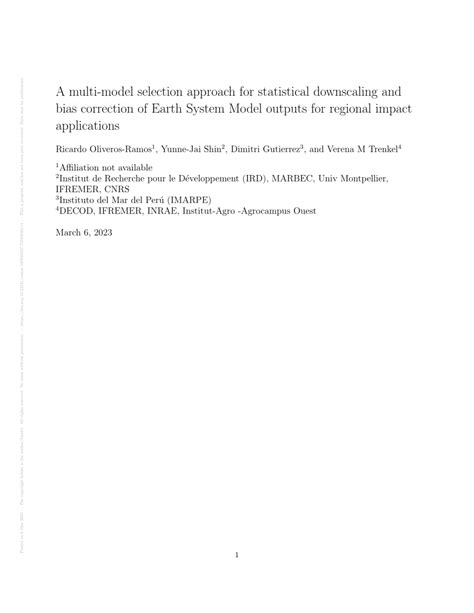 Pdf A Multi Model Selection Approach For Statistical Downscaling And Bias Correction Of Earth
