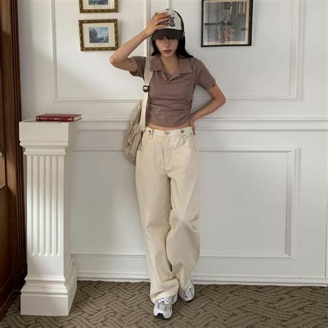 옷자락 여자 여름 버튼 디테일 스티치 면 코튼 와이드 팬츠