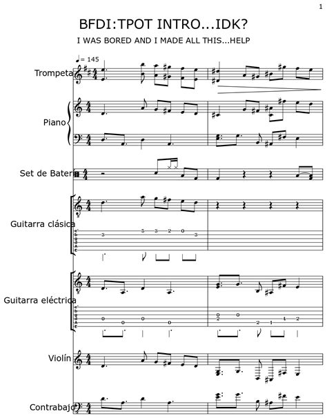 BFDI TPOT INTRO IDK Sheet Music For Trumpet Piano Drum Set Classical Guitar Electric