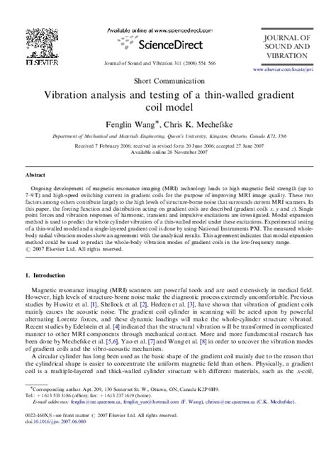 Pdf Vibration Analysis And Testing Of A Thin Walled Gradient Coil Model