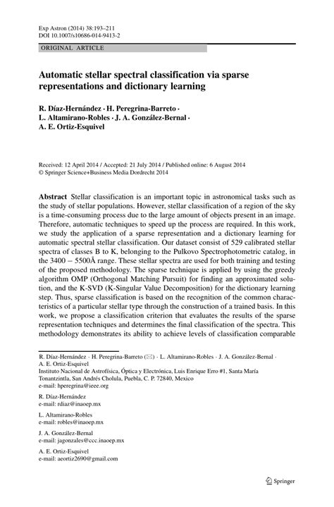 pdf automatic stellar spectral classification via sparse