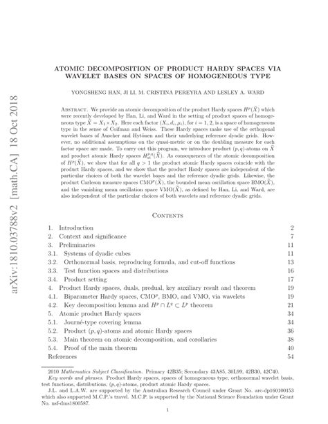 Pdf Atomic Decomposition Of Product Hardy Spaces Via Wavelet Bases On Spaces Of Homogeneous Type