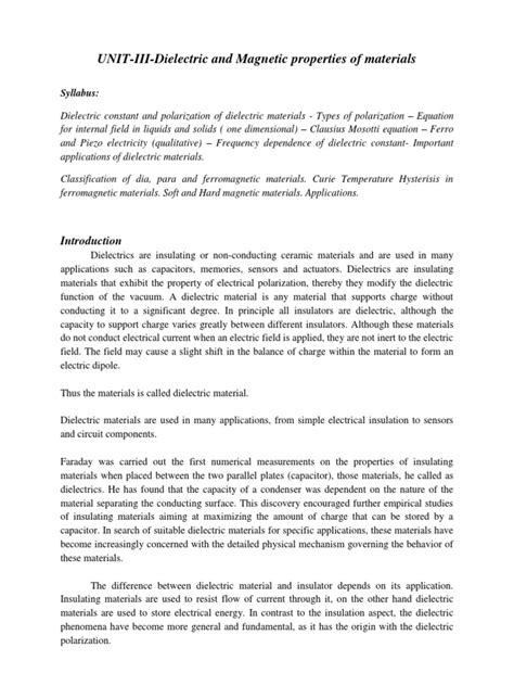 Dielectrics Lecture Notes Pdf Pdf Dielectric Ferromagnetism