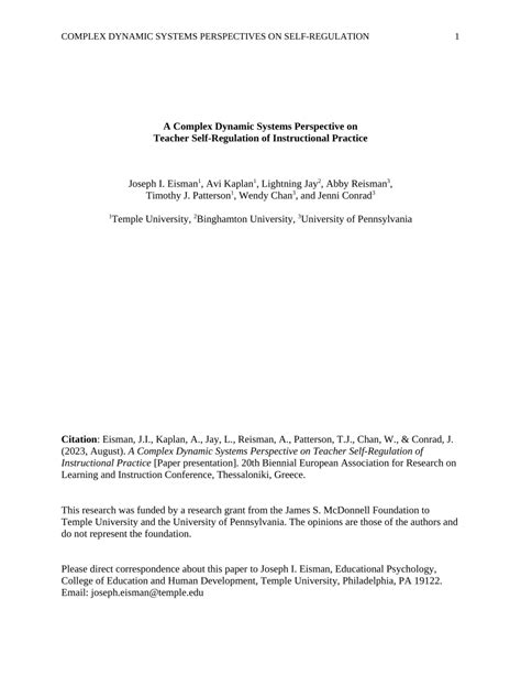 Pdf A Complex Dynamic Systems Perspective On Teacher Self Regulation Of Instructional Practice