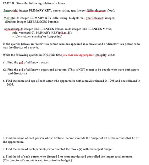 Solved Part B Given The Following Relational Schema