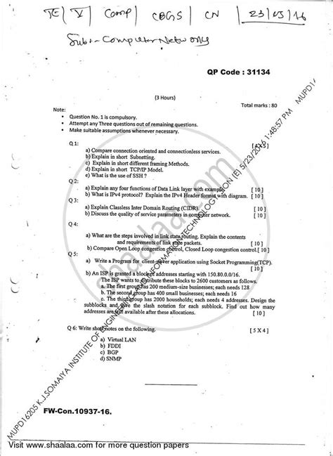 Computer Networks 2015 2016 Be Computer Engineering Semester 5 Te Third Year Cbgs Question