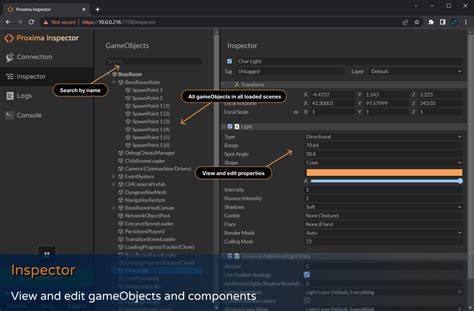 proxima runtime inspector console