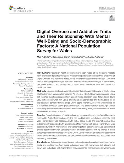 Pdf Digital Overuse And Addictive Traits And Their Relationship With Mental Well Being And