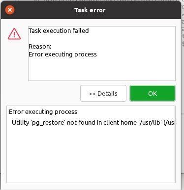 Postgresql How To Fix Error Executing Process Utility Pg Restore Not Found In Client Home