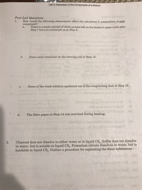 solved lab 3 separation of the components of a mixture