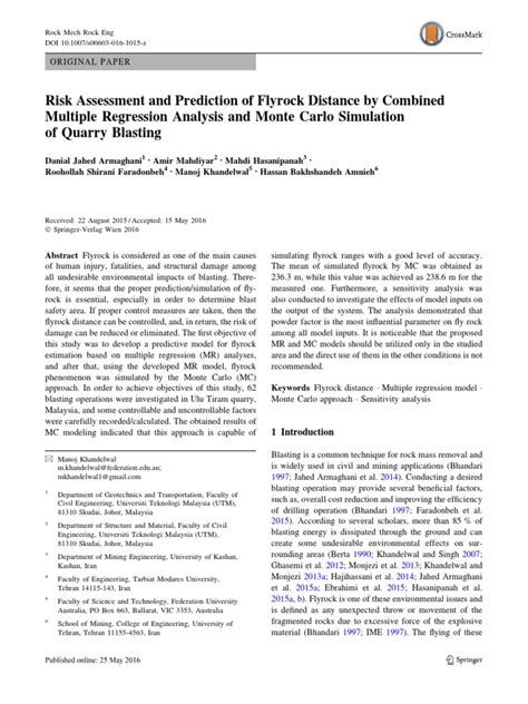 Risk Assessment And Prediction Of Flyrock Distance By Combined Multiple