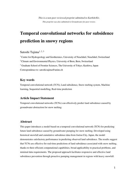 Pdf Temporal Convolutional Networks For Subsidence Prediction In Snowy Regions