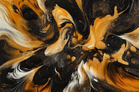 Abstract Fluid Art Texture Bold Swirling Patterns In Black Gold And
