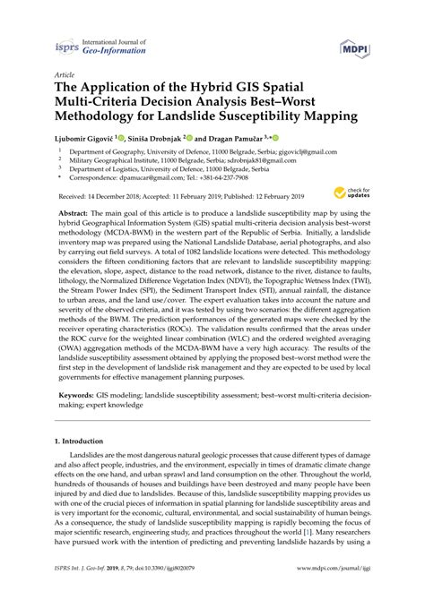 Pdf The Application Of The Hybrid Gis Spatial Multi Criteria Decision