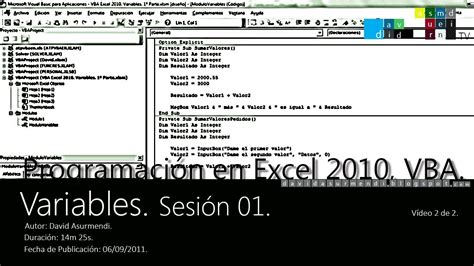 Curso Programación Vba Excel 2010 Variables Sesión 01 Vídeo 2 De 2 David Asurmendi Youtube