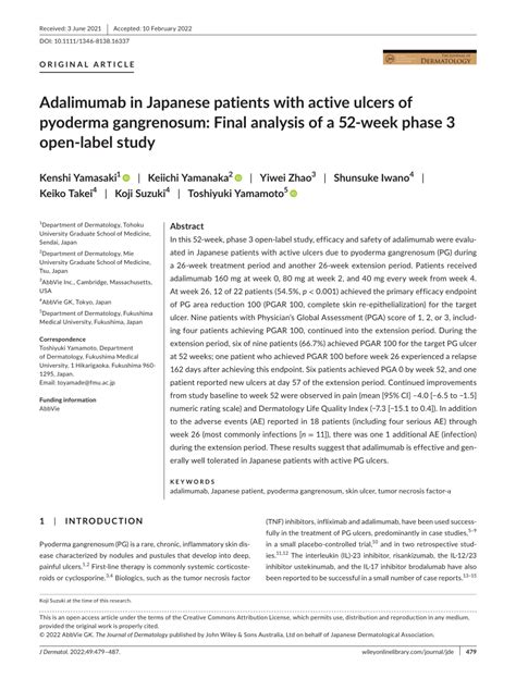 Pdf Adalimumab In Japanese Patients With Active Ulcers Of Pyoderma Gangrenosum Final Analysis