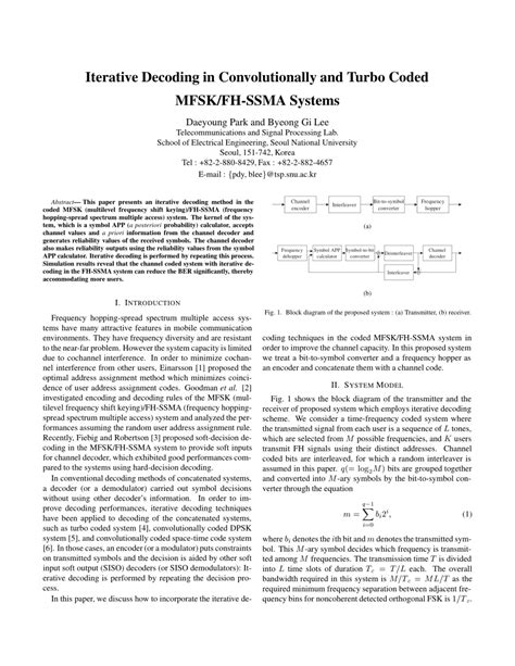 Pdf Iterative Decoding In Convolutionally And Turbo Coded Mfskfh Ssma Systems