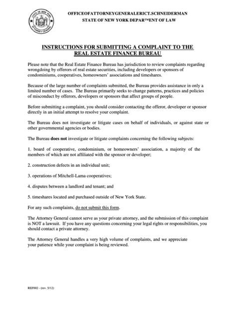 Instructions For Submitting A Complaint Form Printable Pdf Download