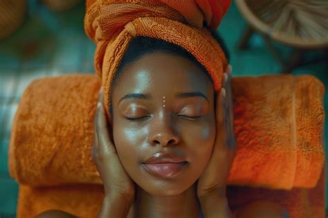 Premium Photo Attractive African Girl Enjoying Face Massage In Spa Salon
