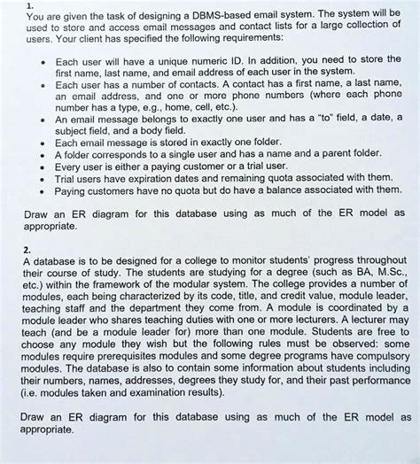 databasesql you are given the task of designing a dbms based email system the system will be