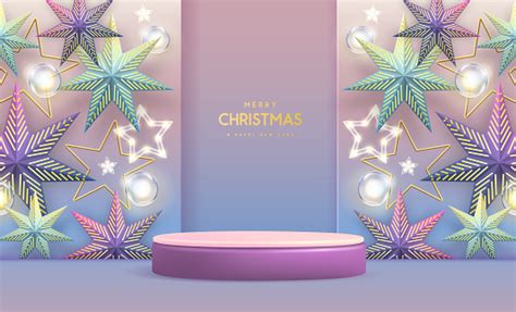 크리스마스 휴일 쇼케이스 배경에는 3d 연단 크리스마스 별 전기 램프가 있습니다 벡터 그림 크리스마스에 대한 스톡 벡터 아트 및 기타 이미지 Istock