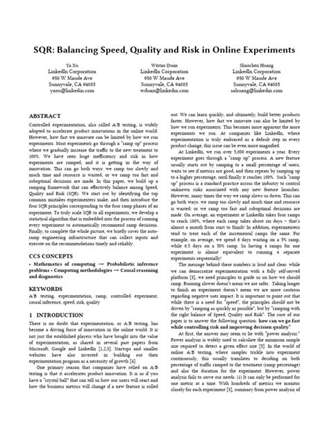 Sqr Balancing Speed Quality And Risk In Online Experiments Pdf