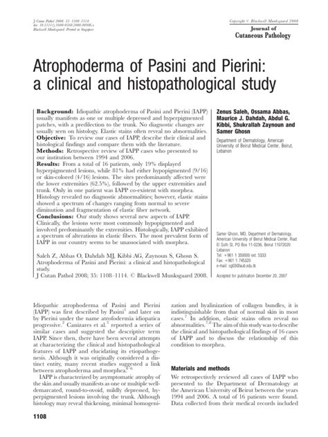 Atrophoderma Of Pasini And Pierini A Clinical And Histopathological
