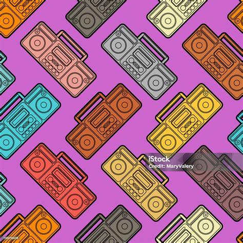 붐 박스 패턴 원활한 복고풍 레코더 장식입니다 카세트 테이프 배경 대형 휴대용 카세트 라디오에 대한 스톡 벡터 아트 및 기타 이미지 대형 휴대용 카세트 라디오