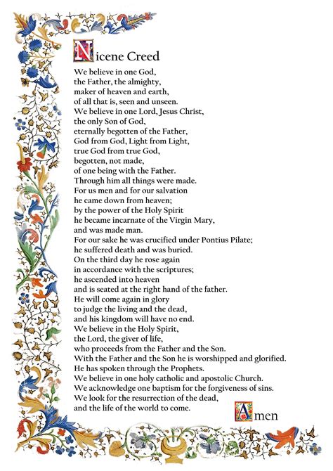 Nicene Creed Catholic Prayer Card Printable A4 Christian Decor