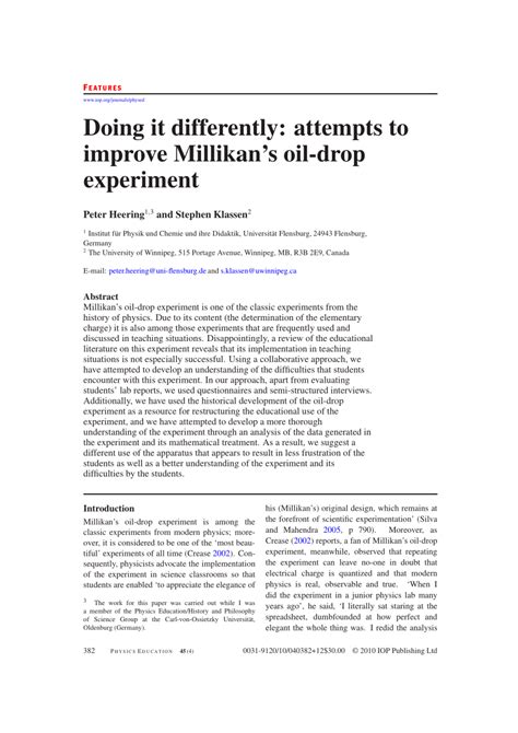 pdf doing it differently attempts to improve millikan s oil drop experiment