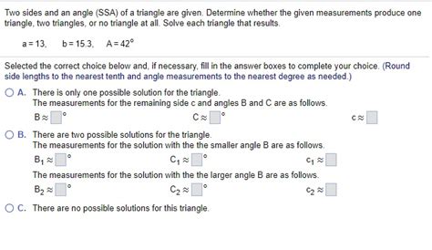 solved two sides and an angle ssa of a triangle are given