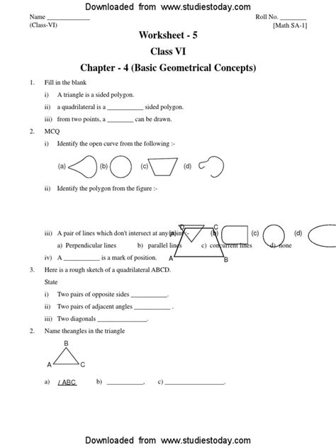 Class 6 Worksheet Pdf